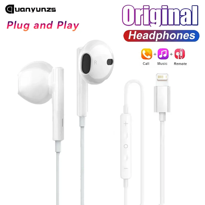 Original Wired Earphones for Apple Lightning iPhone 15 16 14 13 12 11 ...